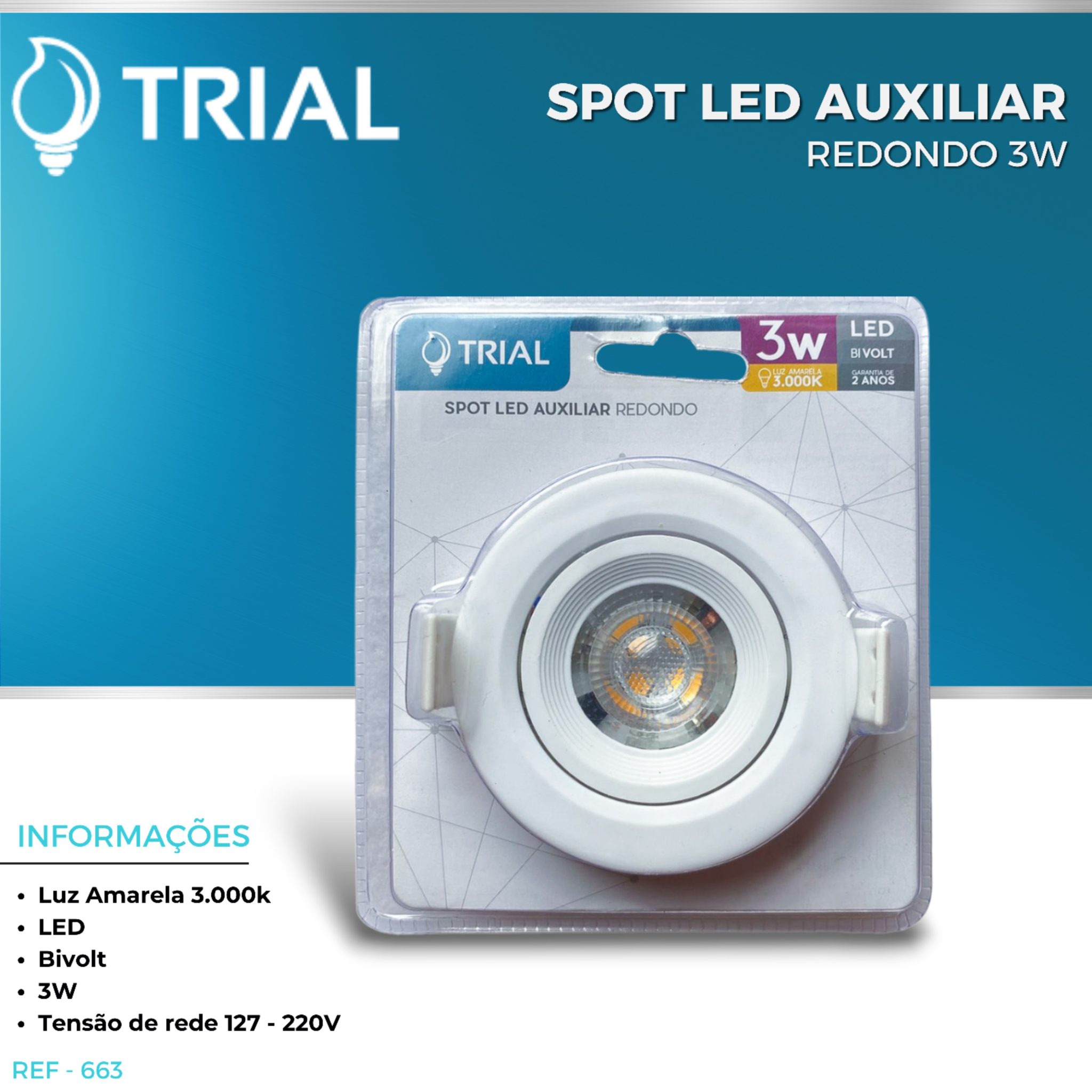 Spot LED Auxiliar – Redondo (Luz amarela) – Trial Elétricos