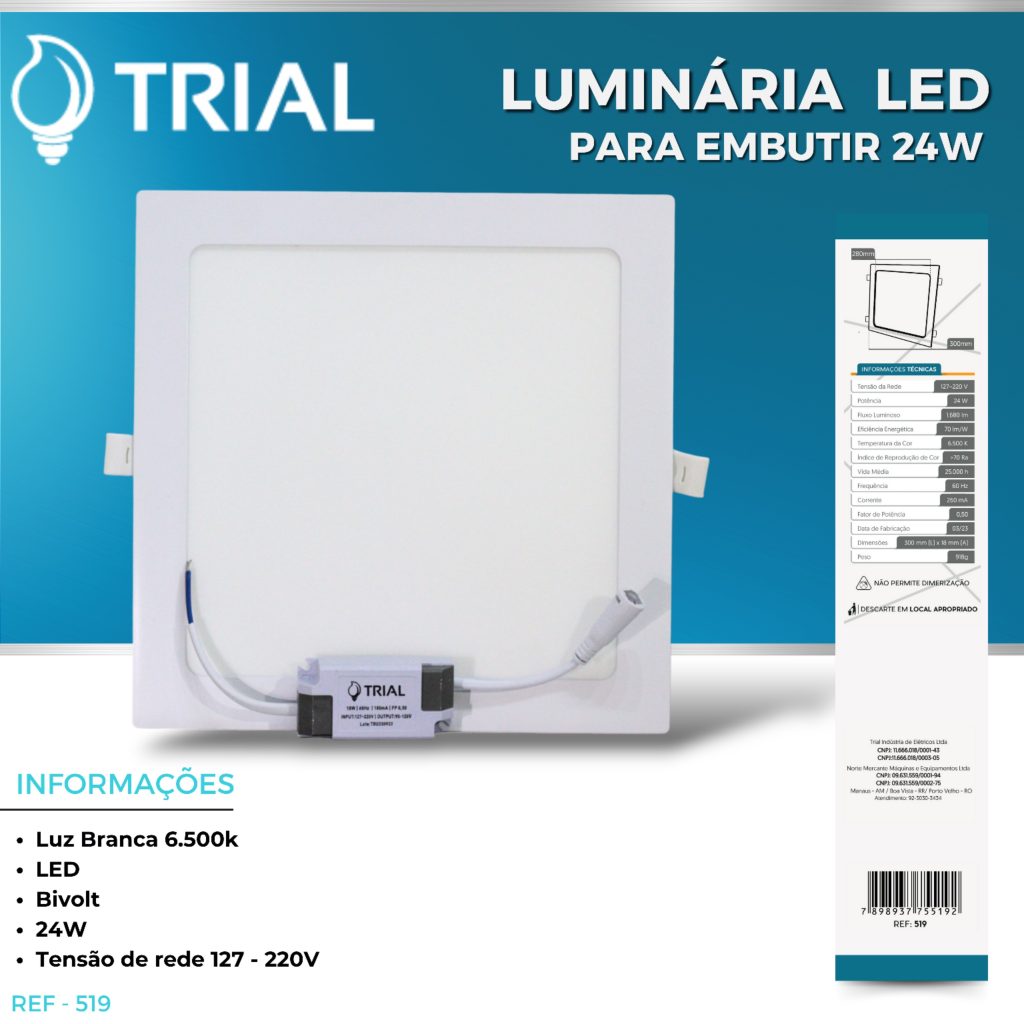 Luminária LED – Embutir 24W – Trial Elétricos